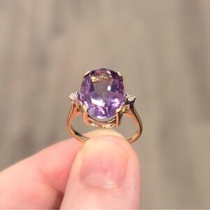 Jewelry | Vintage 14k Gold Amethyst Ring Diamond Accent Solitaire Size ...